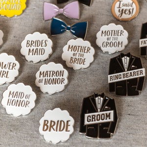 Bridal Party Wedding Enamel Pins. Pins for Everyone in the Wedding ...