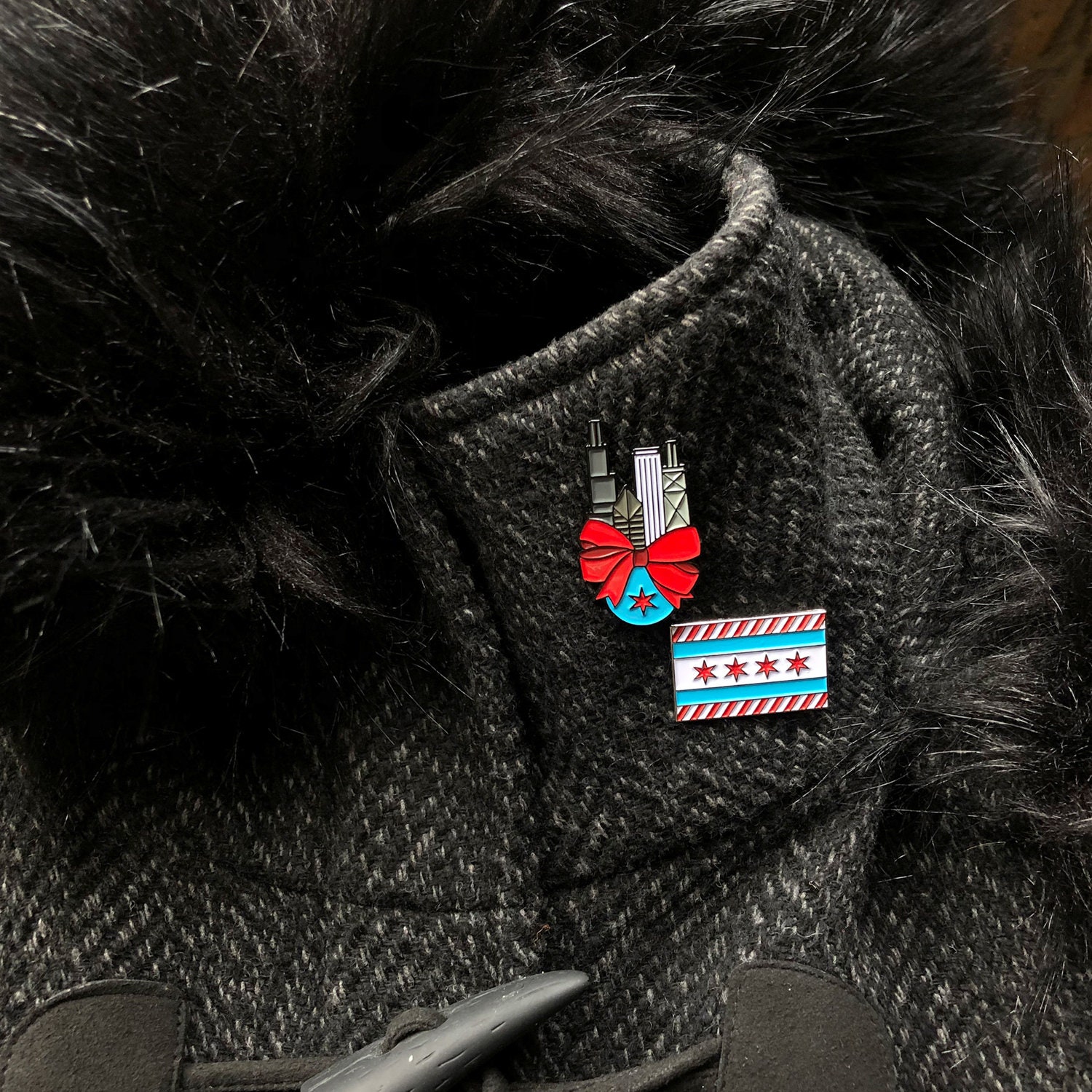 Holiday Chicago Enamel Pin Chicago Skyline Gets Gussied up - Etsy