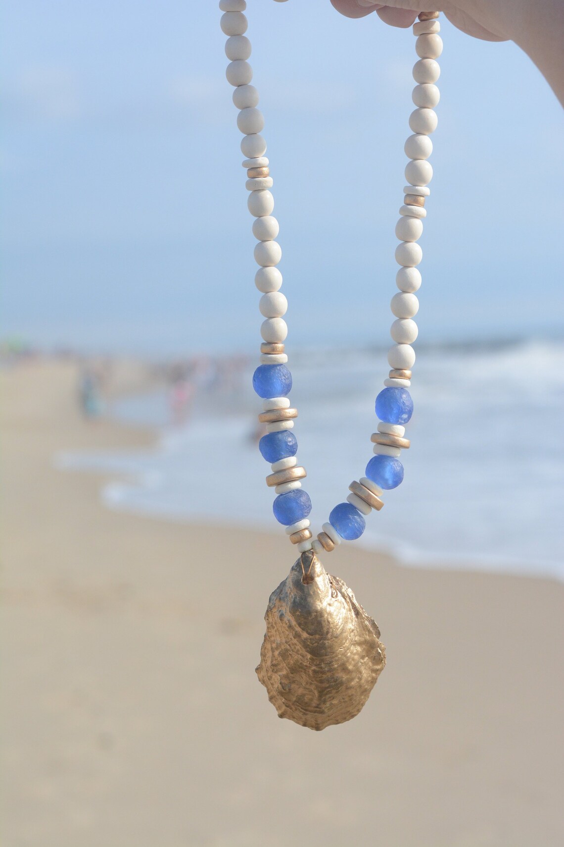 Blue, Pink, Green, Aqua, and Gold Oyster Shell Necklace, Seashell ...