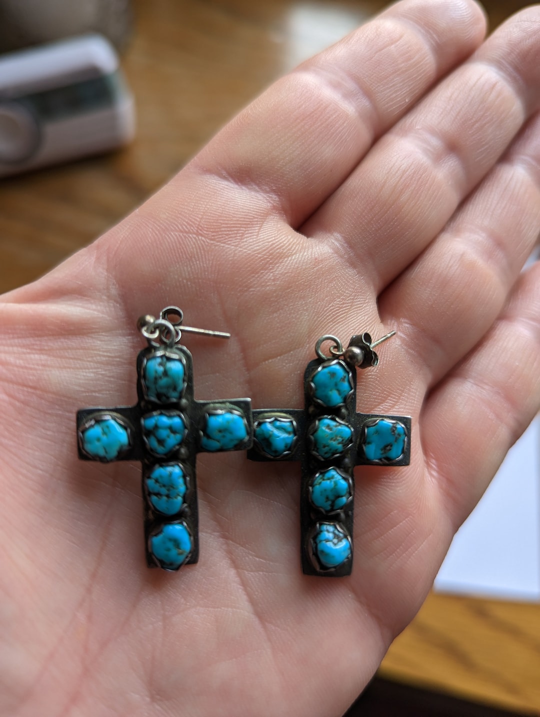 Navajo Nugget Turquoise & Silver Cross Earrings - Etsy