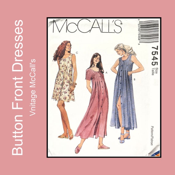 Buttoned Front Dress Sewing Pattern Loose-fitting Pleating - Etsy