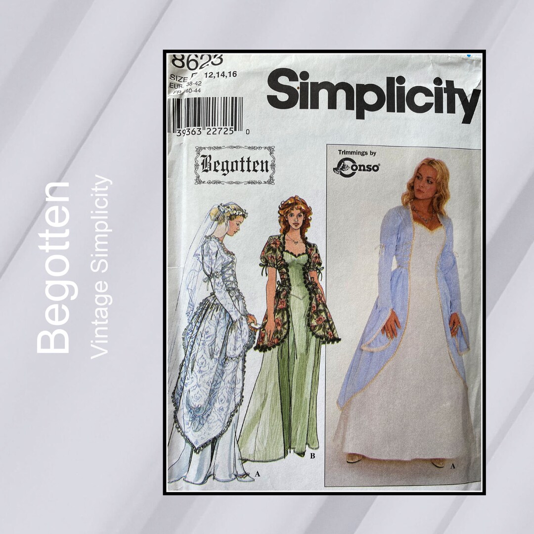 Simplicity 8623 Size 12 14 16 Medieval Style Wedding Gown Sewing ...