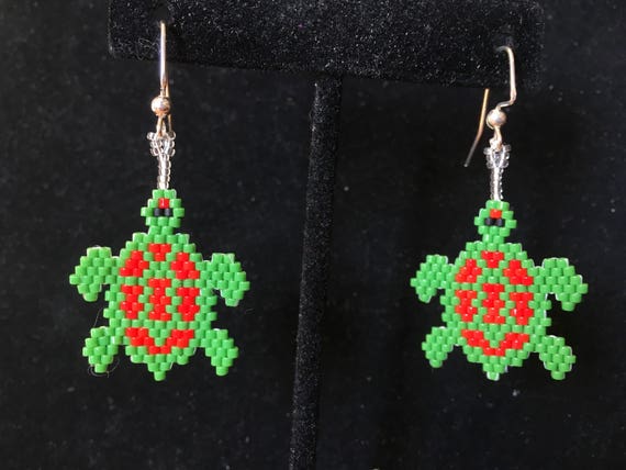 Turtles handmade beaded turtle earrings seed bead jewelry | Etsy