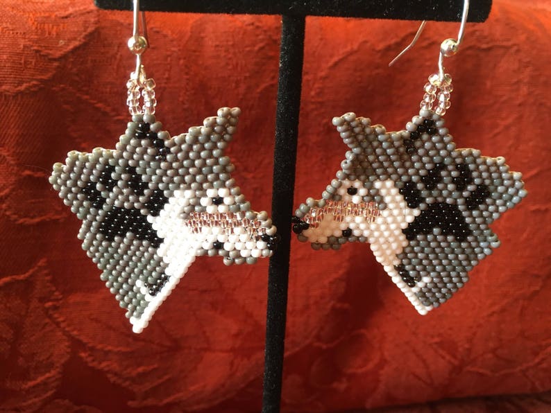 Cute Husky earrings wolf dog wolves seed bead jewelry | Etsy