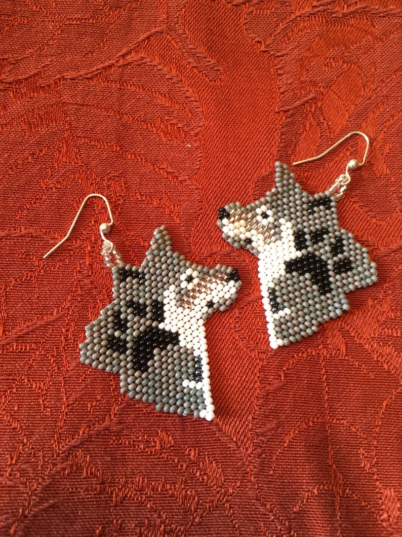 Cute Husky Earrings Wolf Dog Wolves Seed Bead Jewelry - Etsy