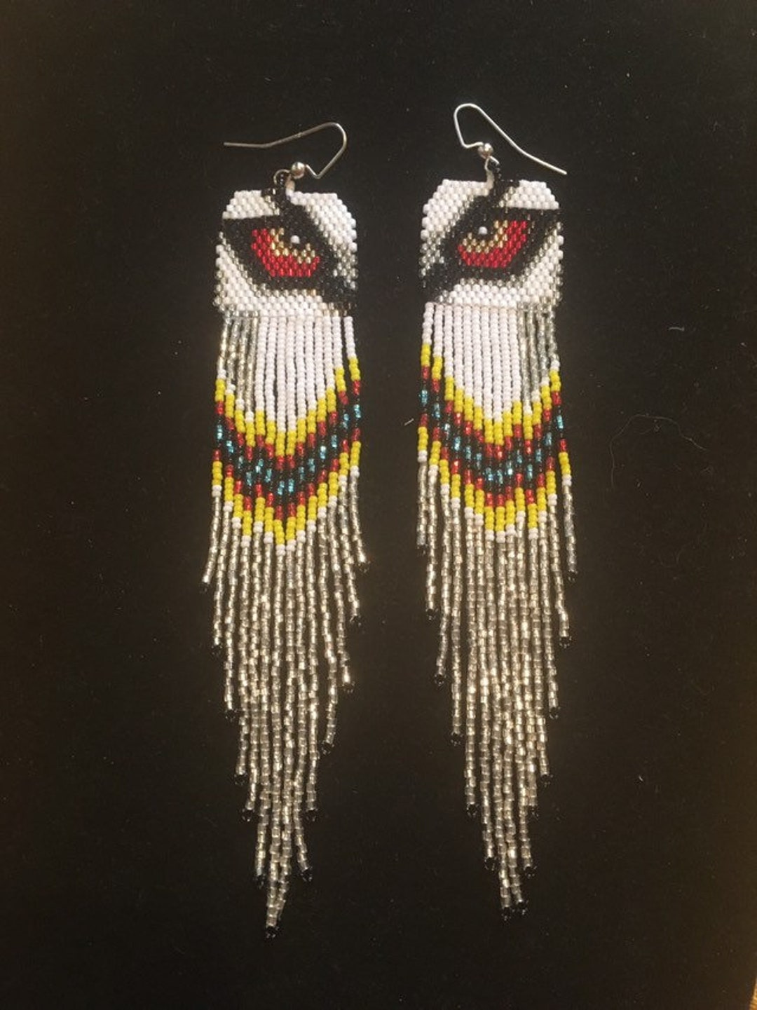 Beaded Dangle Earrings, Dramatic Eye Design, Extra Long, Sparkly ...