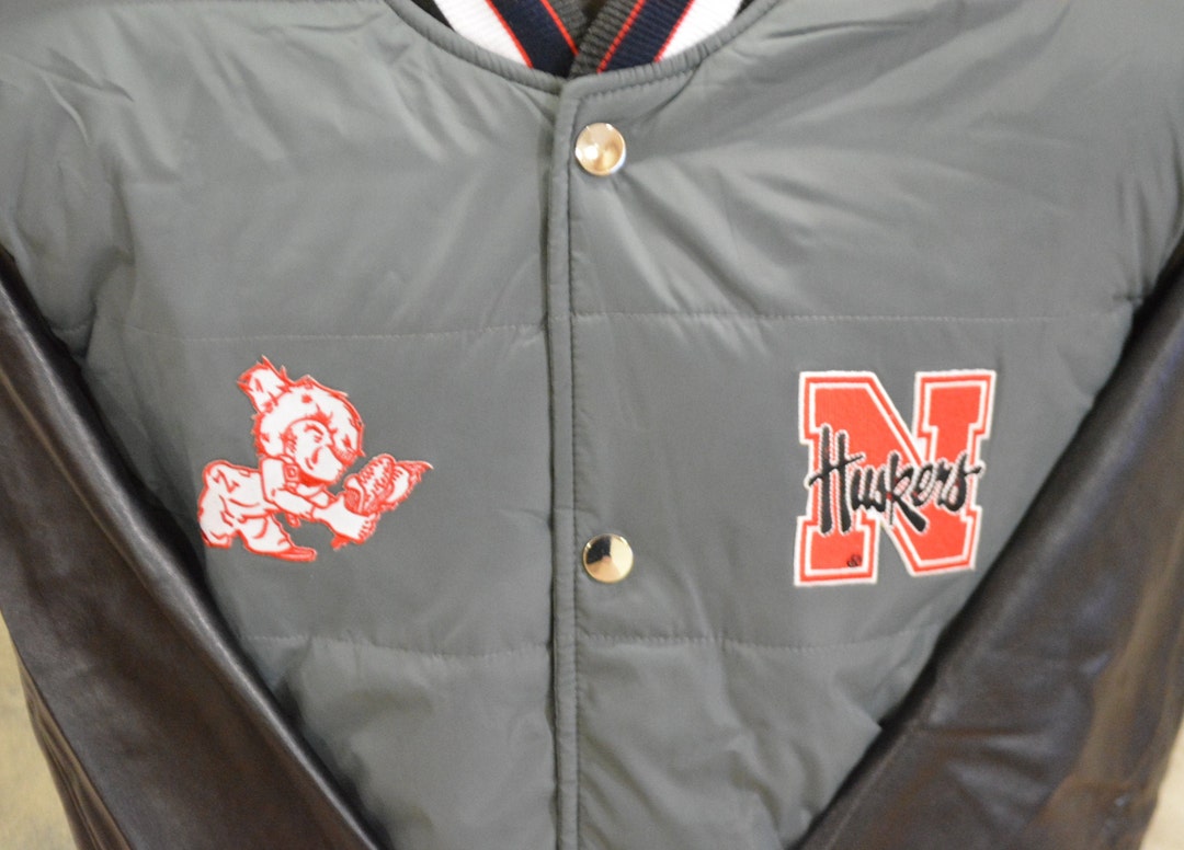 Nebraska Corn Huskers (M) Herbie Husker Mascot / NCAA Varsity Jacket / Retro Huskers Letterman ...
