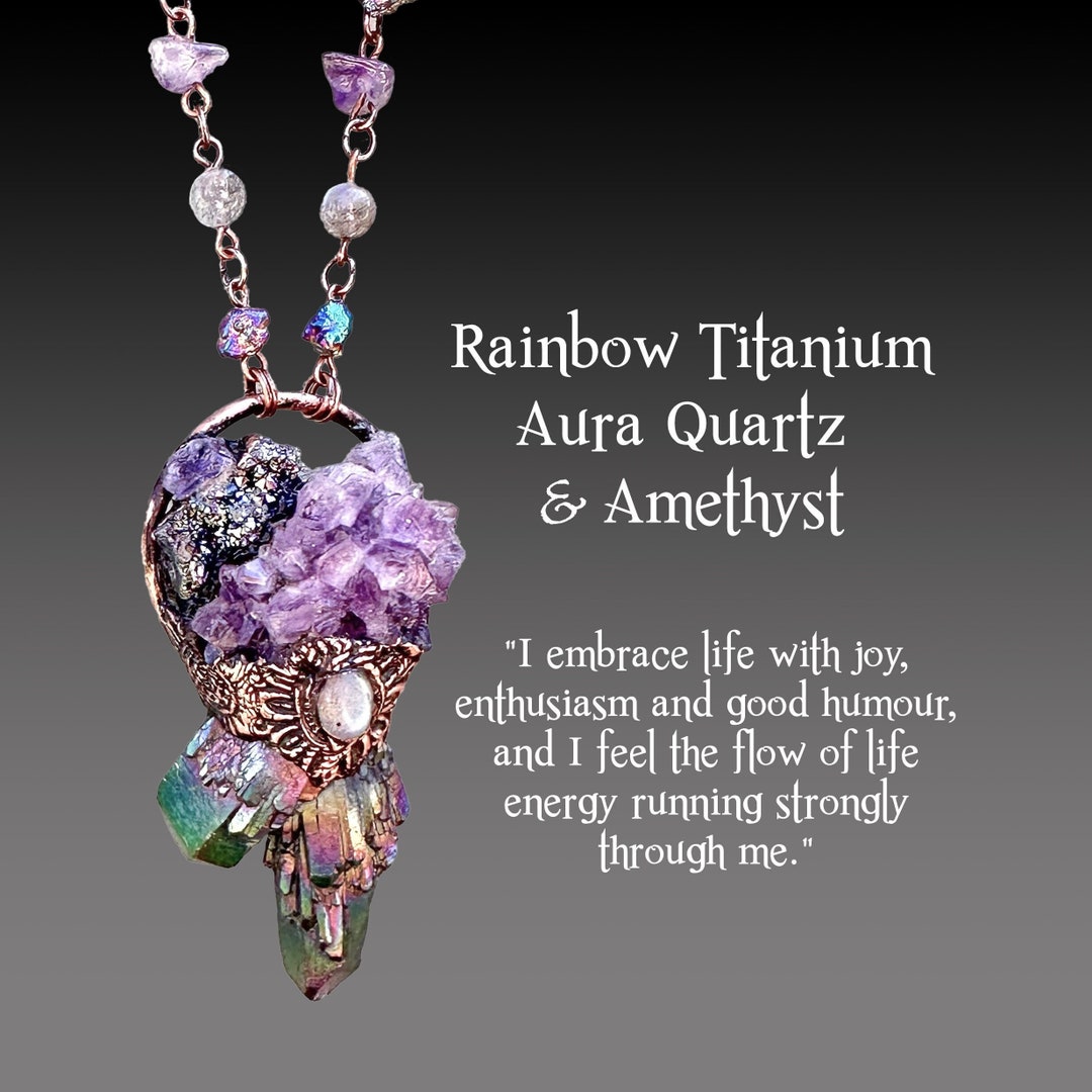 Rainbow Titanium Aura Quartz, Amethyst Cluster and Labradorite Cabochon ...