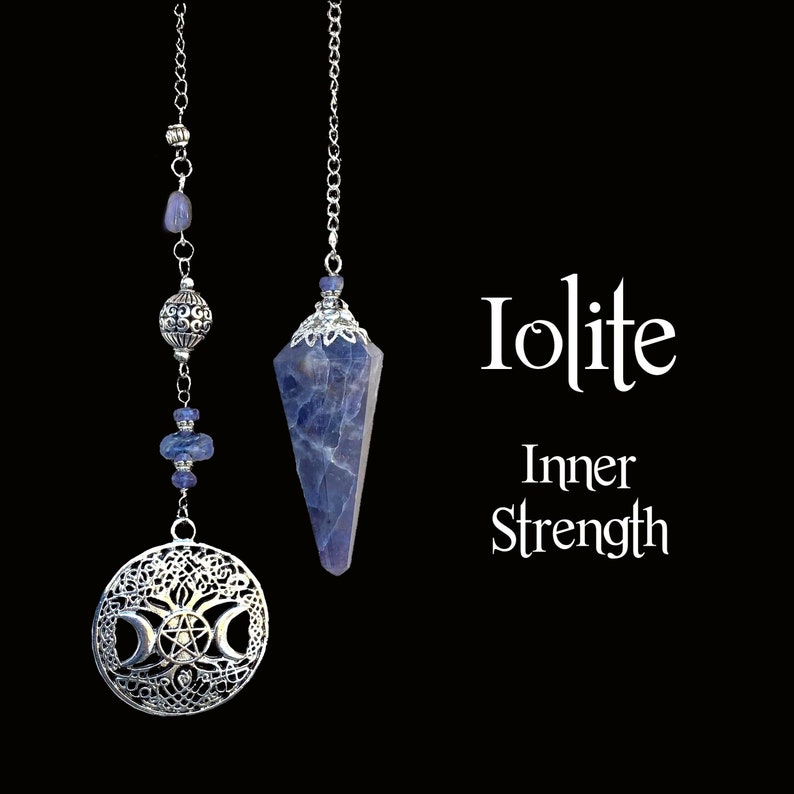 Iolite Pendulum With Triple Moon Tree of Life Pentacle Charm, Inner ...