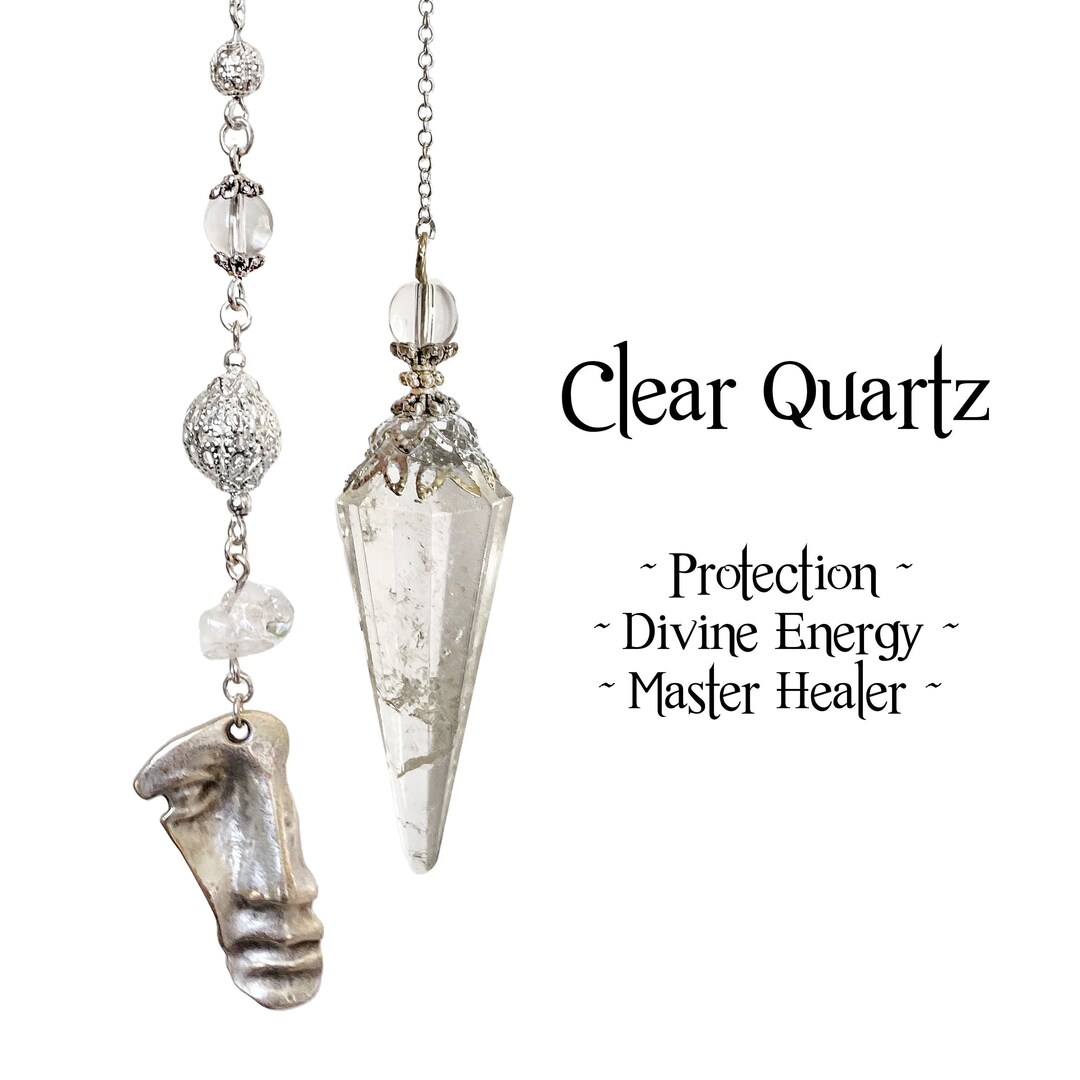 Clear Quartz Pendulum, Spirit Guardian Divining Pendulum With Face ...