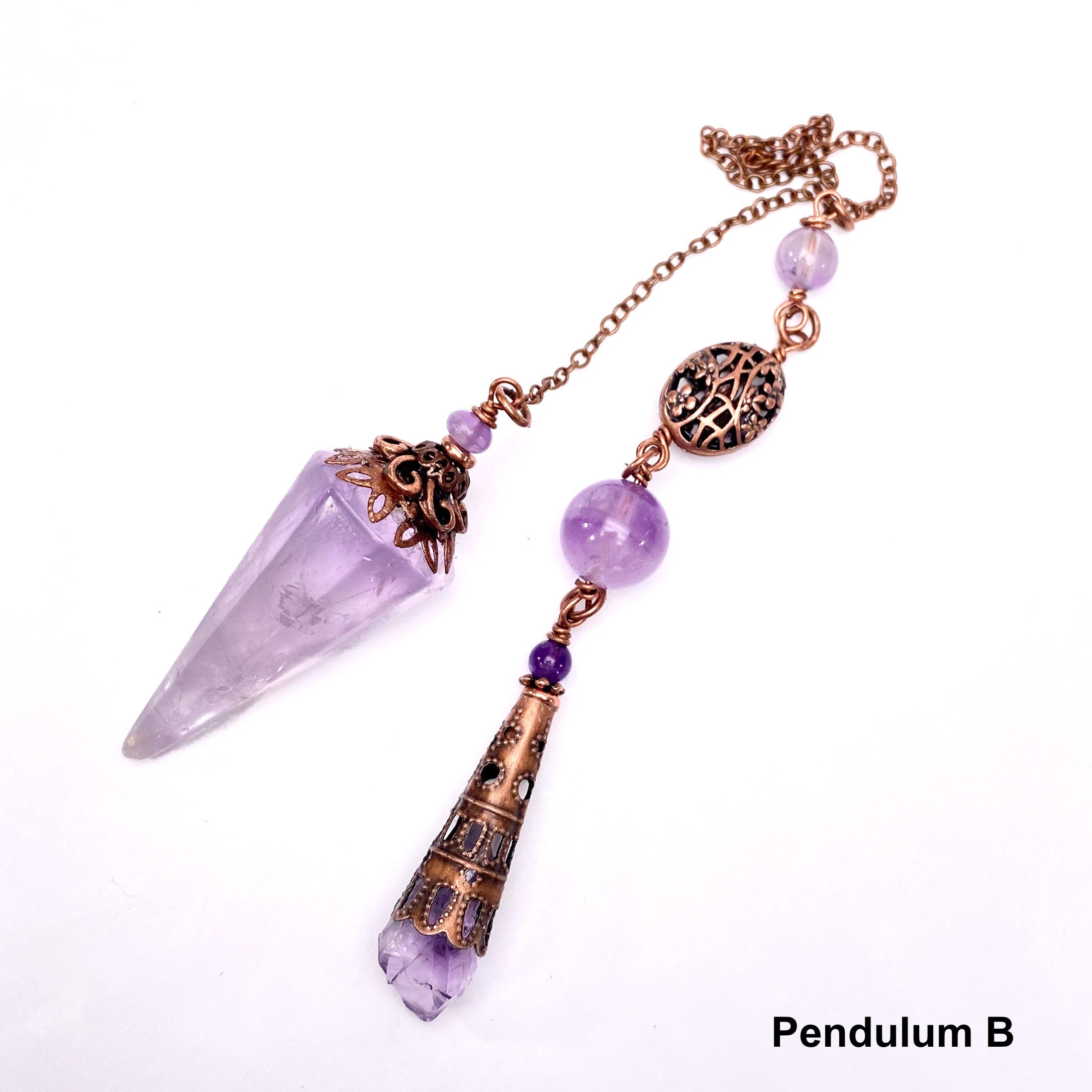 Amethyst Pendulum, With Copper Charm, Beaded Crystal Divining Pendulum ...