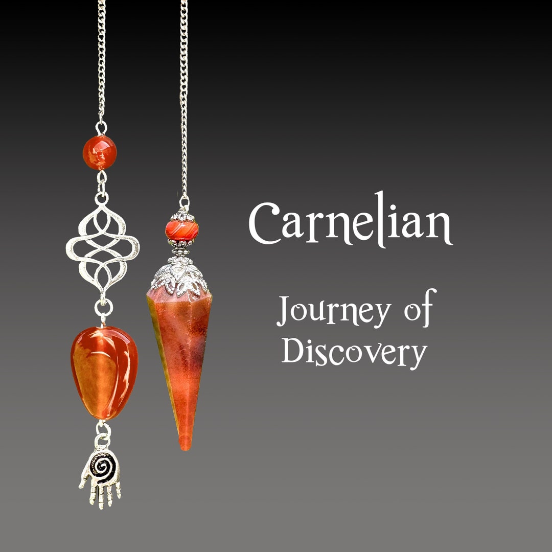 Carnelian Pendulum, With Spiral Hand Charm, Beaded Crystal Divination ...