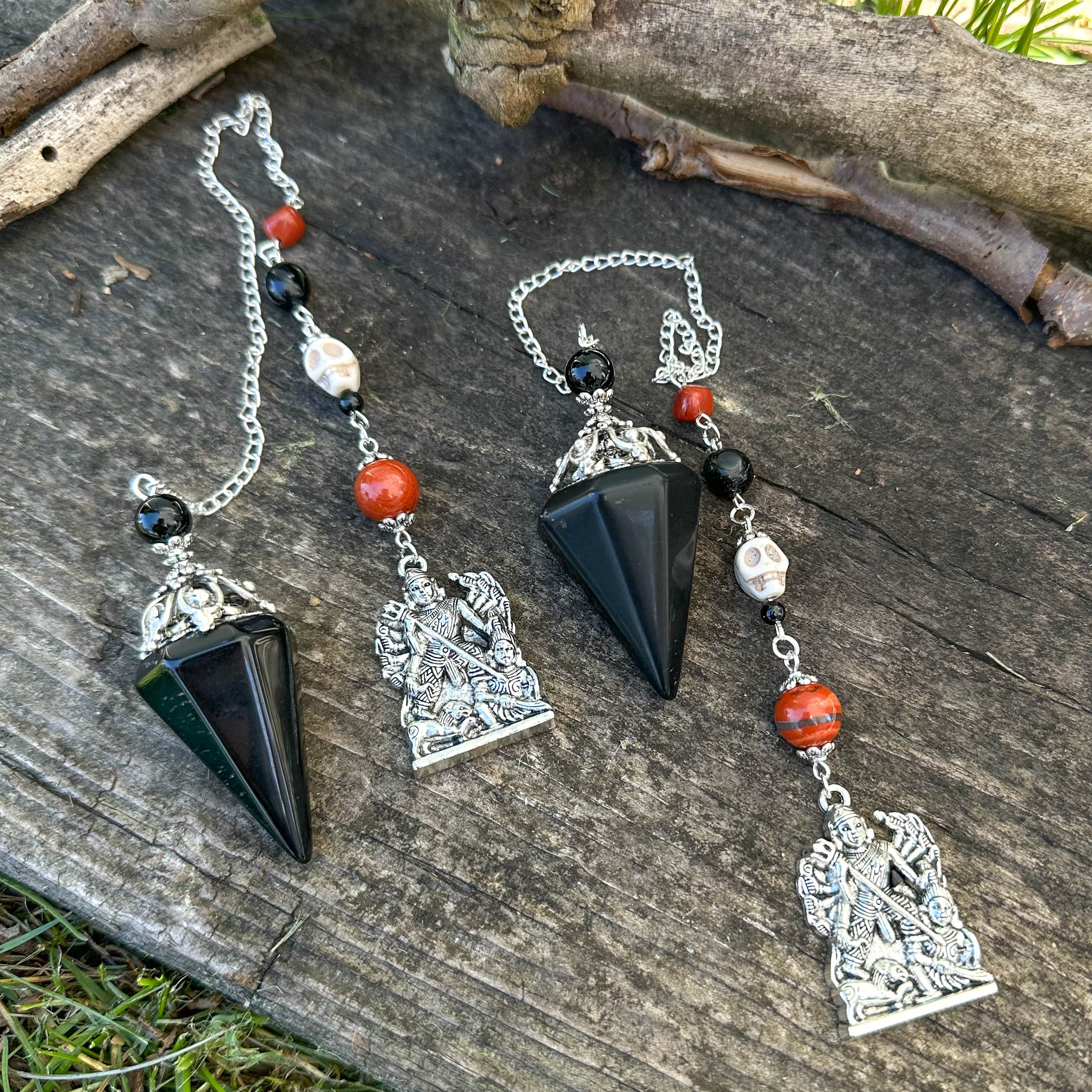 Goddess Kali Pendulum, With Black Obsidian, Red Jasper, and Skull Bead ...