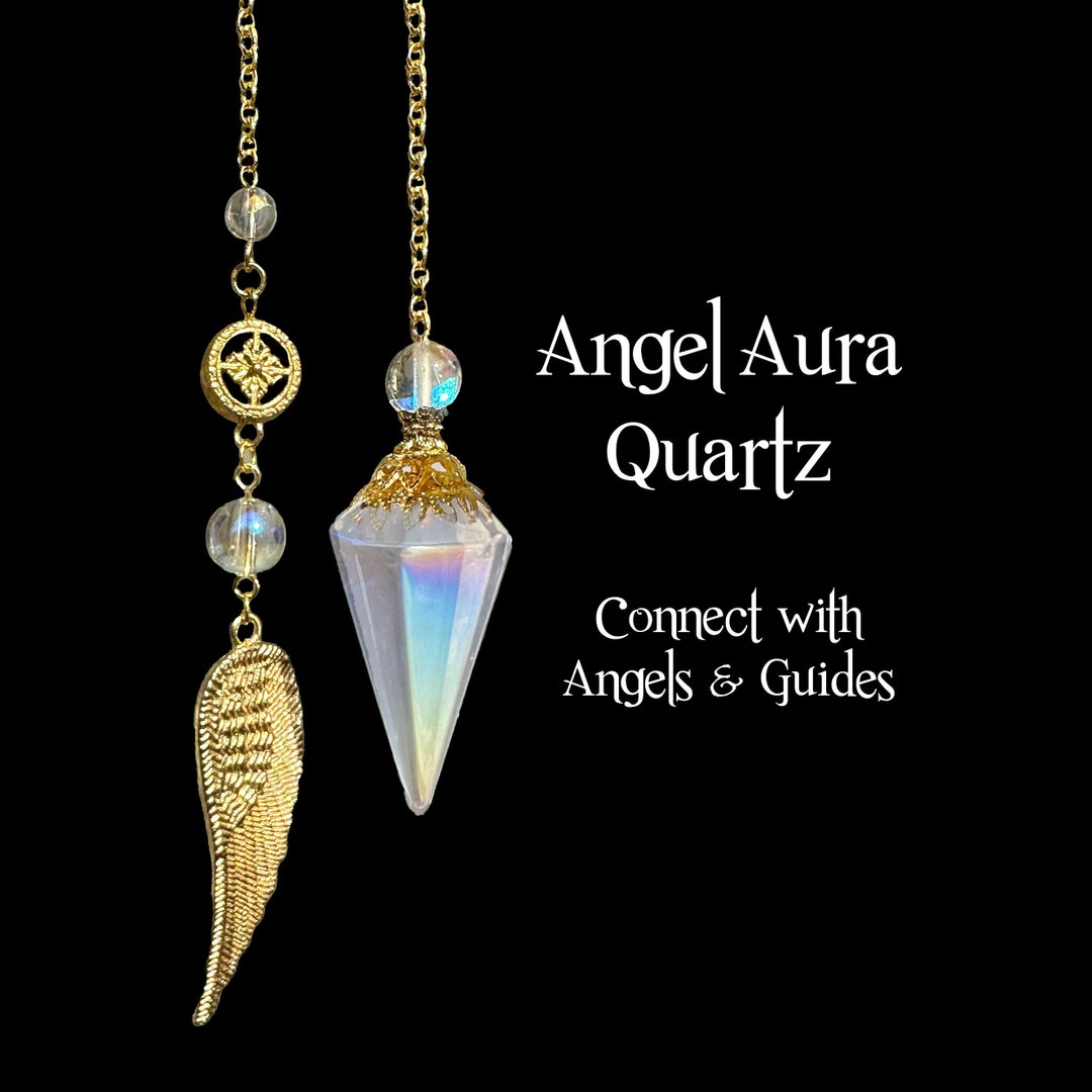 Angel Aura Quartz Pendulum With Large Wing, Aids Insight and Connection ...