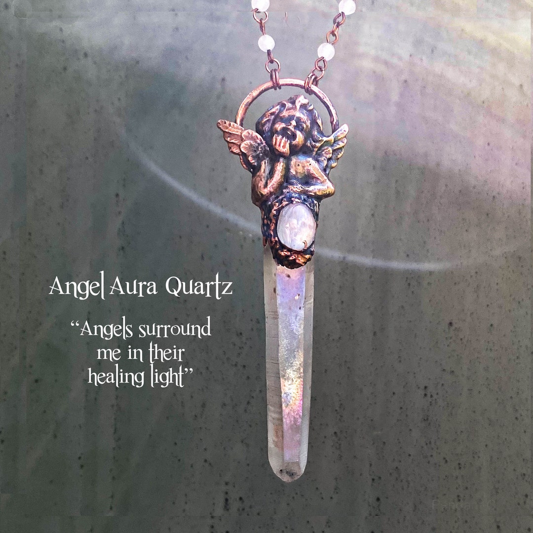Angel Aura Quartz Pendant With Rainbow Moonstone Cabochon ...