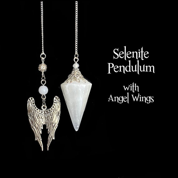 Selenite Pendulum with Angel Wings Communication with the | Etsy