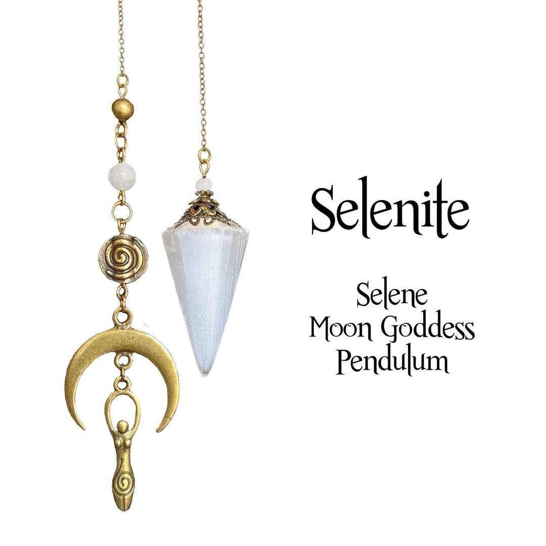 Selenite Pendulum, Divining Selene Moon Goddess, Beaded Crystal Altar ...