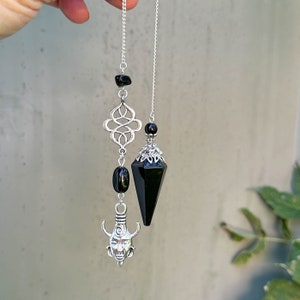 Black Obsidian Pendulum, Protection, Grounding, Self Control, Beaded Crystal Divination Pendulum ...