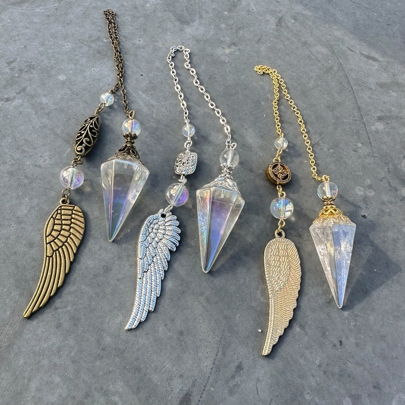 Angel Aura Quartz Pendulum With Large Wing, Aids Insight and Connection ...