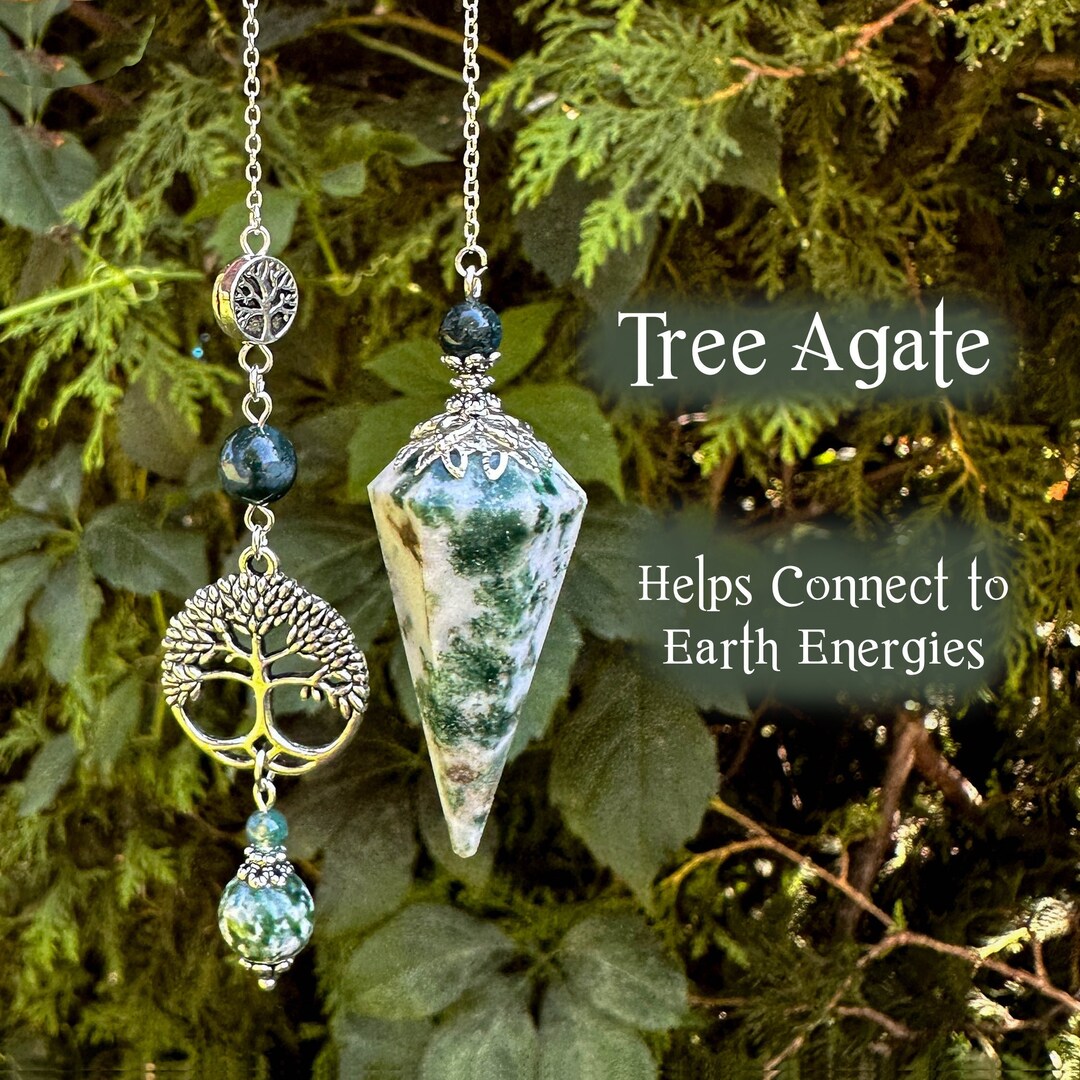 Tree Agate Pendulum, With Moss Agate Beads, Dendritic Agate Tree of ...