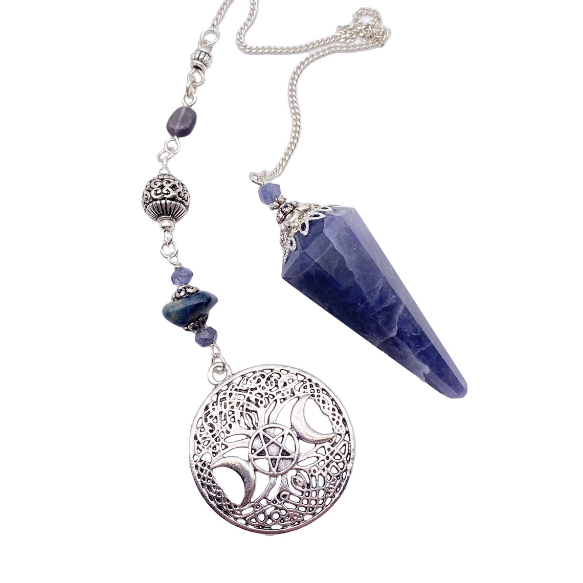 Iolite Pendulum With Triple Moon Tree of Life Pentacle - Etsy