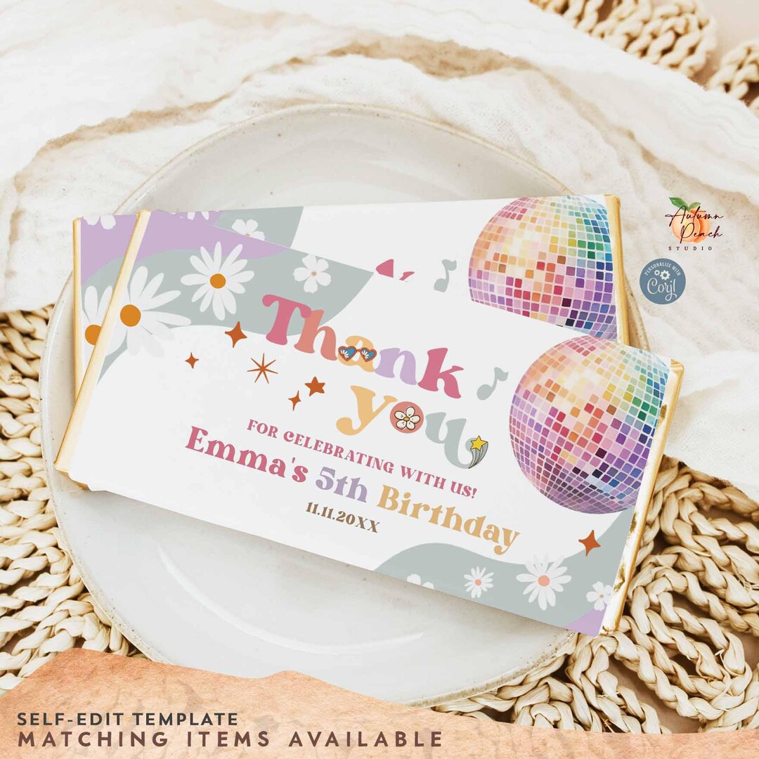 Editable Groovy Cute Disco Party Rainbow Daisy Disco Ball Birthday ...