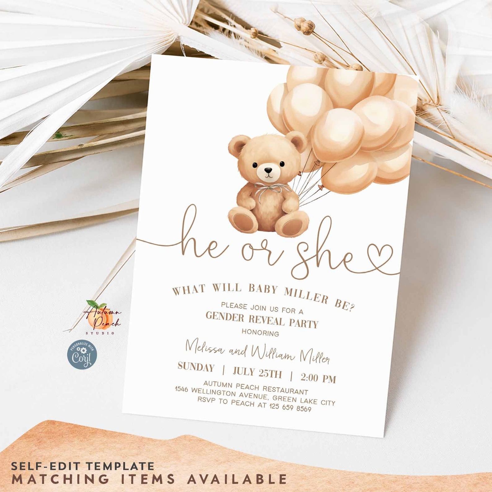 Editable He Or She Gender Reveal Teddy Bear Balloon Gender Etsy