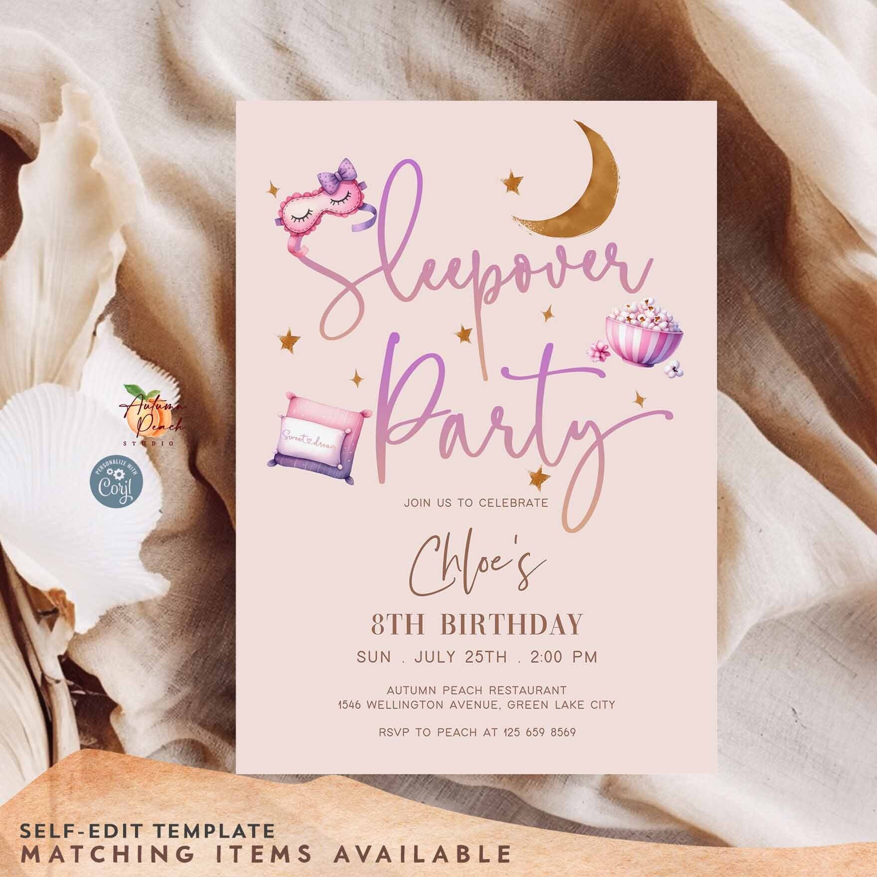 Editable Pink Purple Sleepover Party Birthday Girl Birthday Eye Mask ...