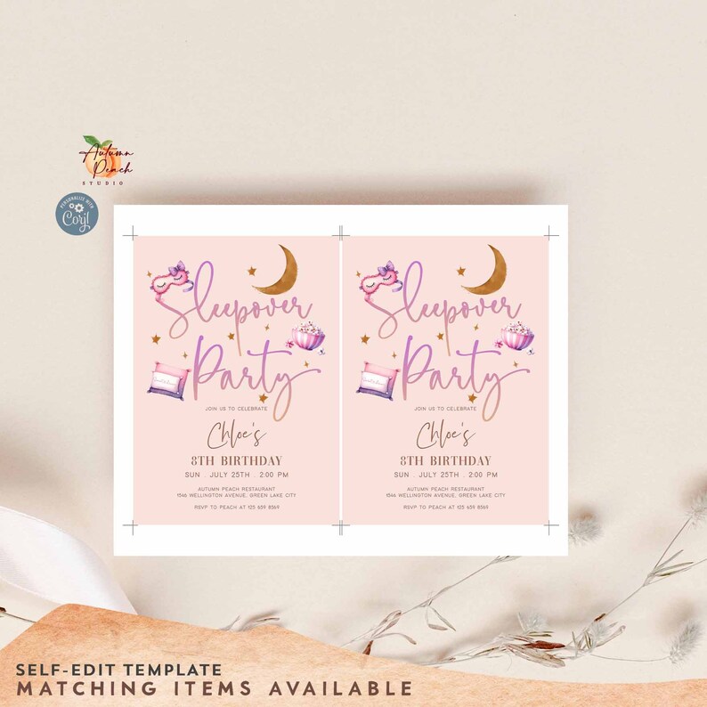 Editable Pink Purple Sleepover Party Birthday Girl Birthday Eye Mask ...