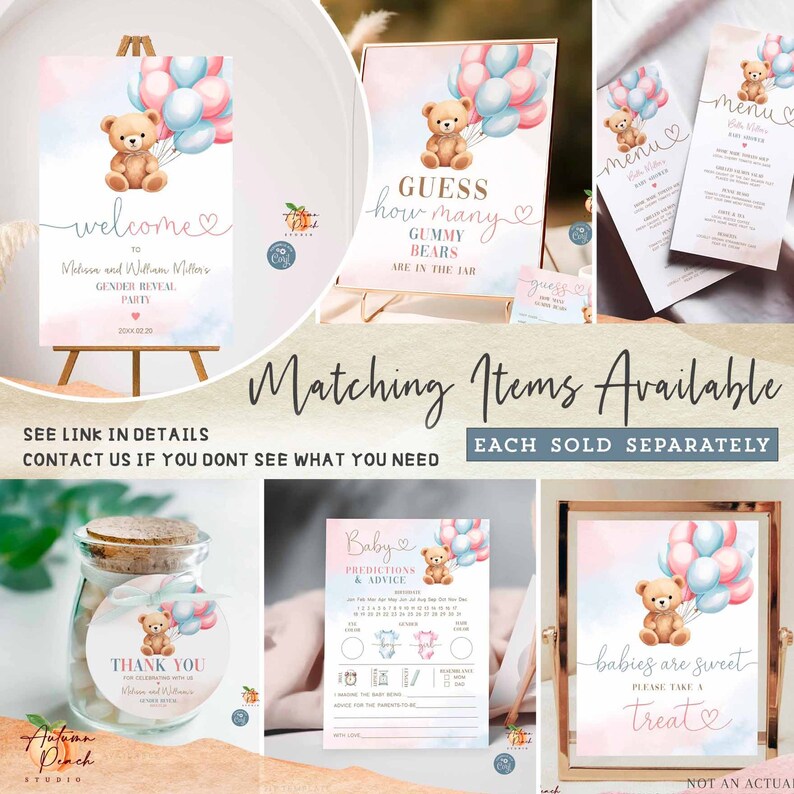 Pink Blue Teddy Bear Air Balloon Baby Would She Rather Game Baby Shower Sprinkle Games Printable ...