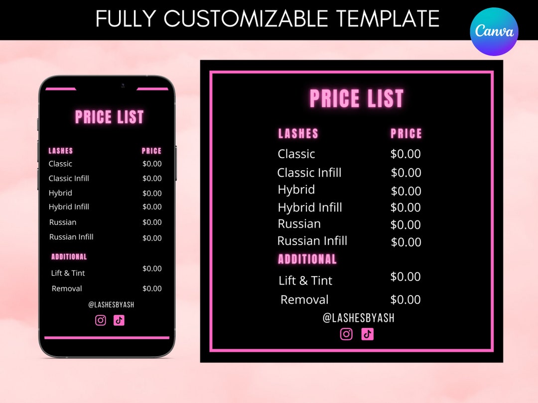 Instagram Price List Template for Story Highlights, DIY, Business ...