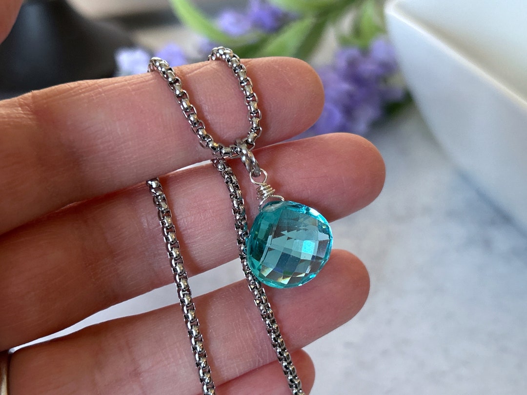 Sparkly Blue Necklace, Blue Stone Pendant Necklace, Aqua Quartz Pendant ...