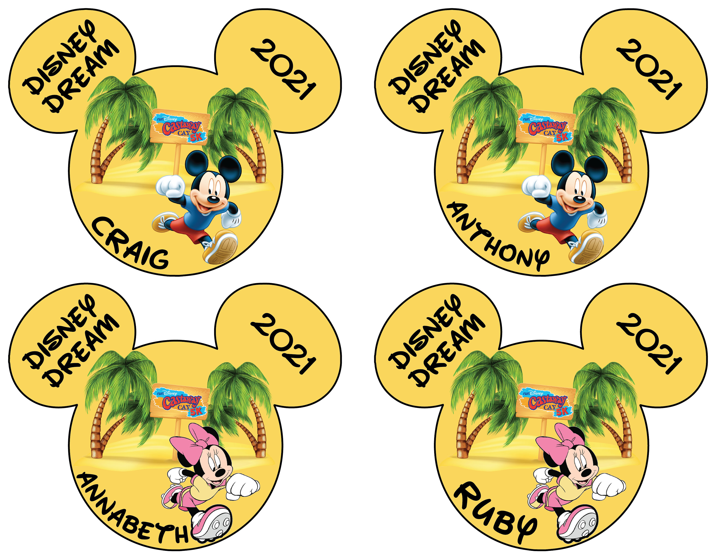 Castaway Cay 5K Mickey Mouse or Minnie Mouse Yellow Background - Etsy