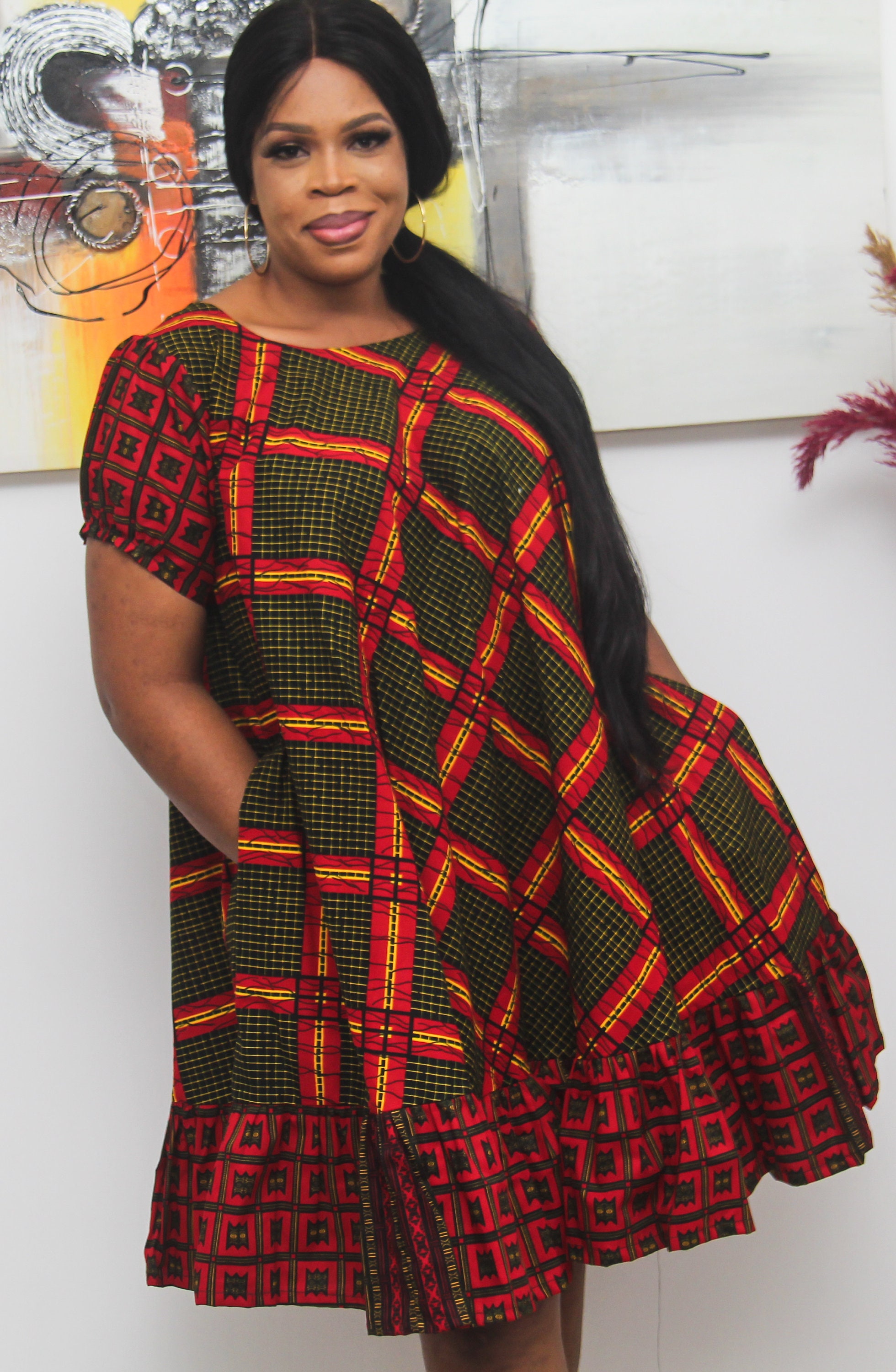 Handmade African Print Flared Dress: Red Cotton Summer Fashion - Etsy
