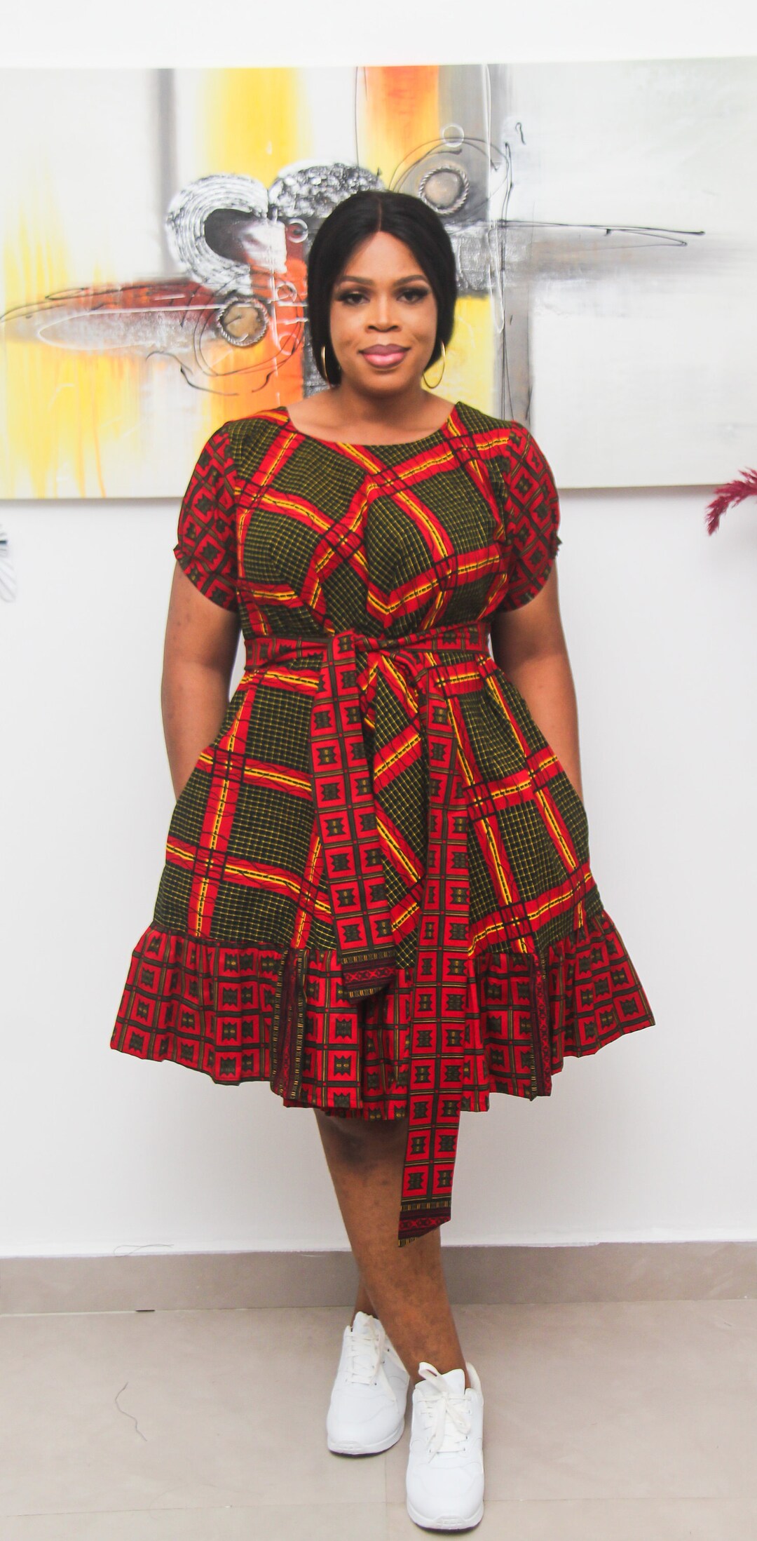 Handmade African Print Flared Dress: Red Cotton Summer Fashion - Etsy