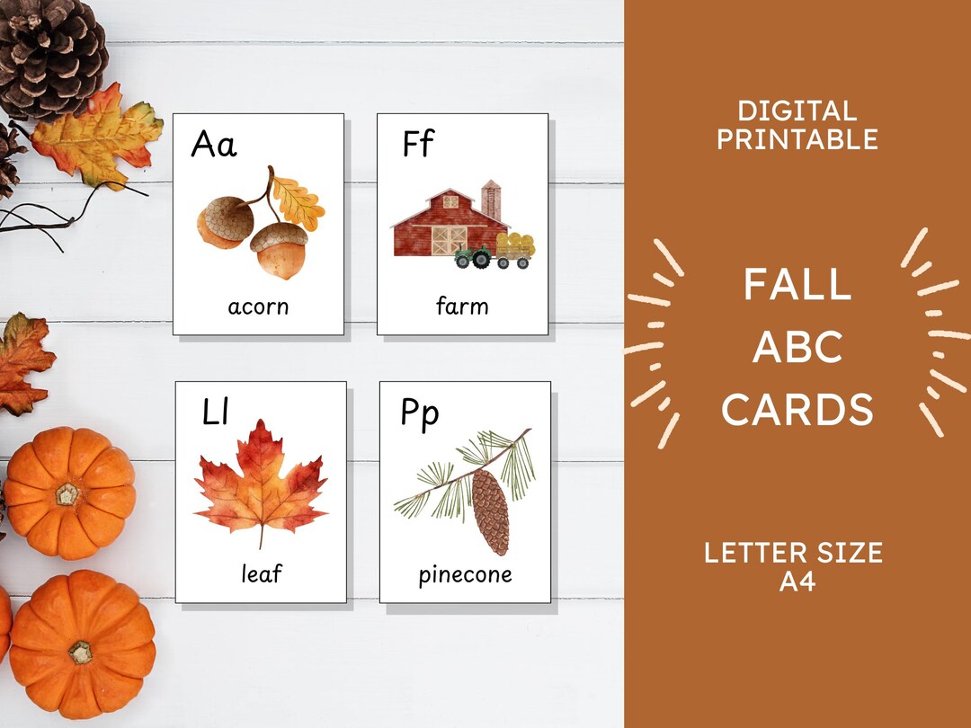 Fall-themed Printable Alphabet Cards | Autumn Homeschool Preschool ...