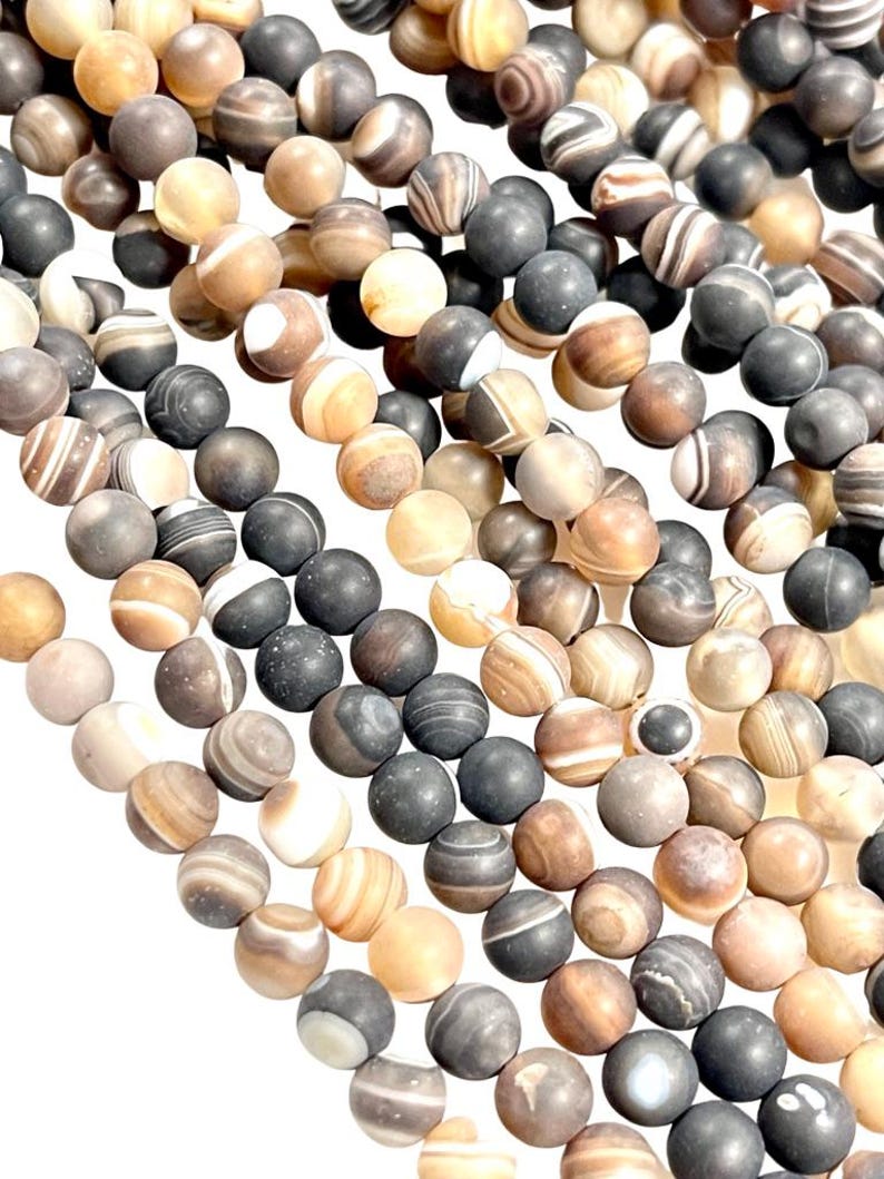 Coffee Brown Stripe Agate Smooth Gemstone Matte Finish Beads 16 ...