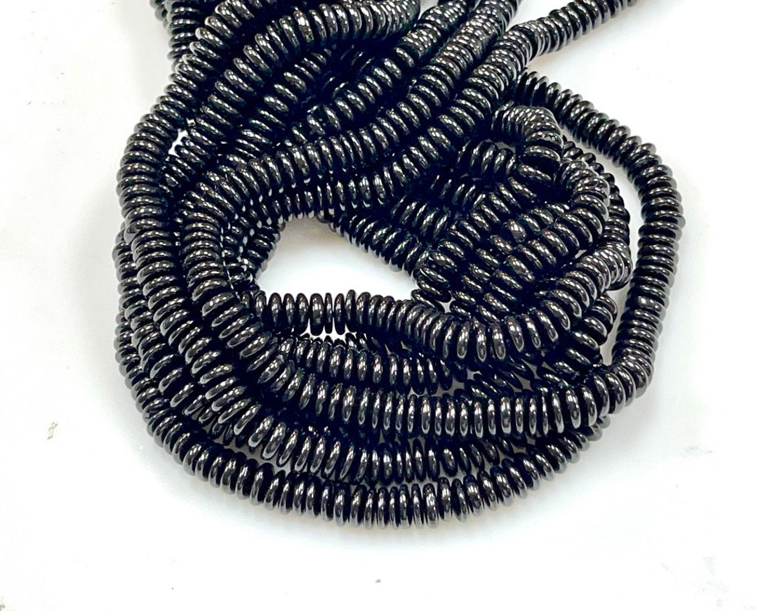 Natural Black Spinal Gemstone Smooth Heishi Disc Shape Beads Strand 6mm ...