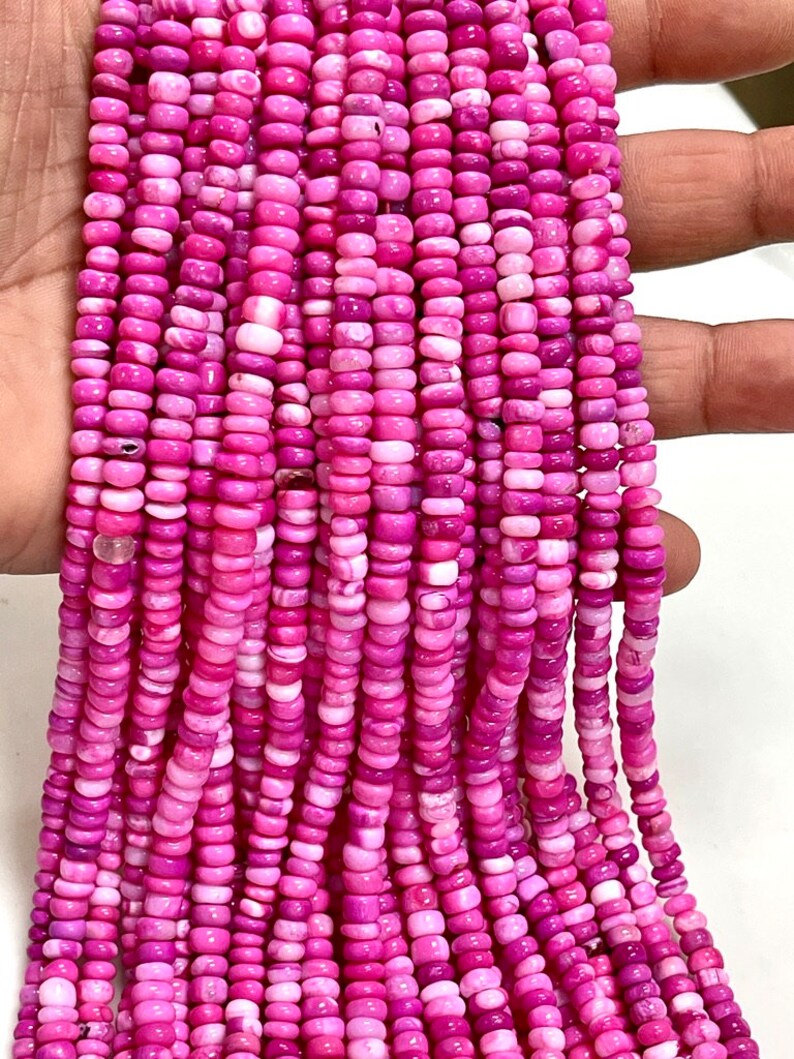 6-7mm Hot Pink Opal Natural Gemstone Rondelle Shape Beads Strand Real ...