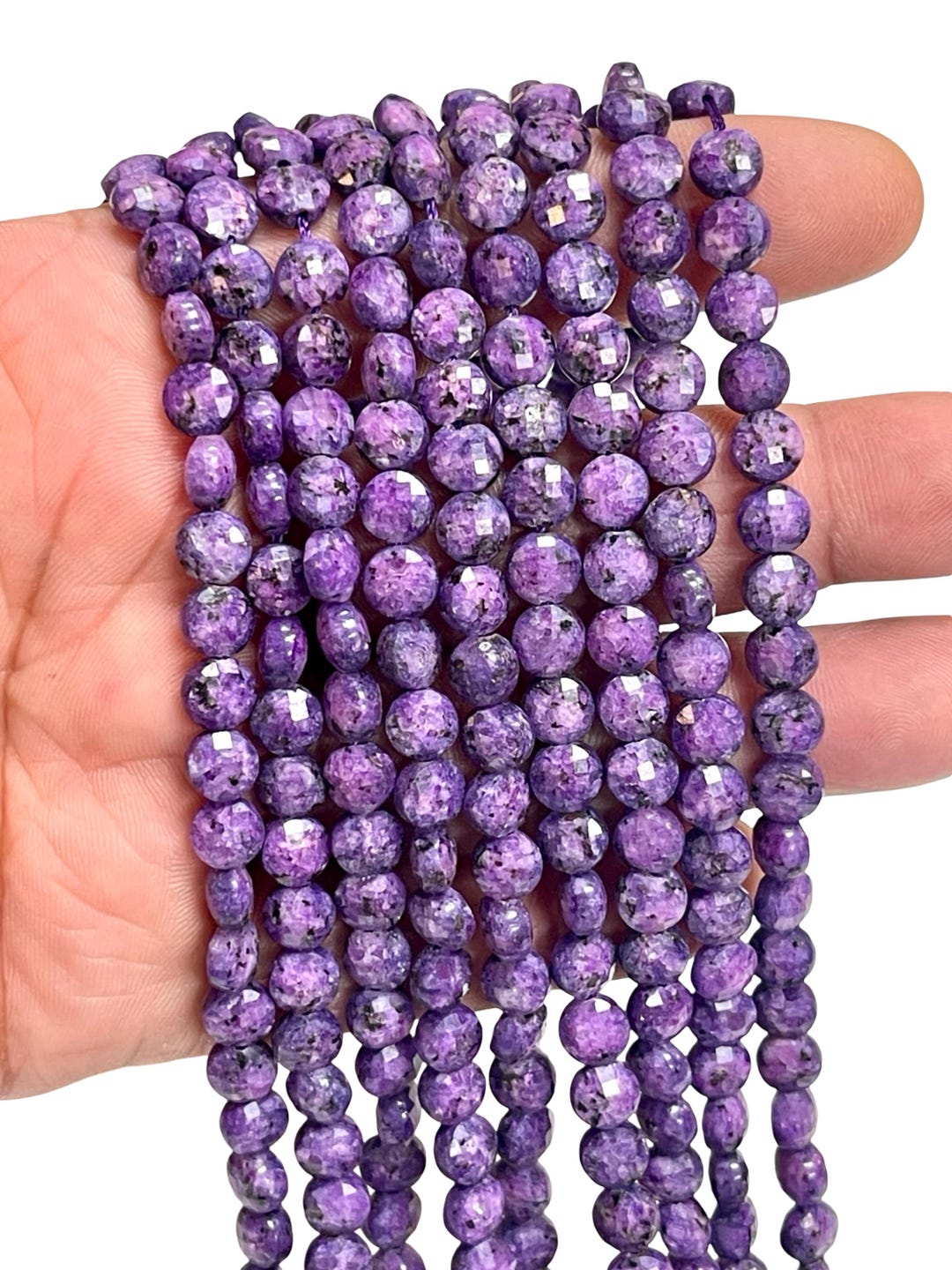 Charoite Quartz Gemstone Beads Faceted Coin Shape Strand Purple 6mm ...