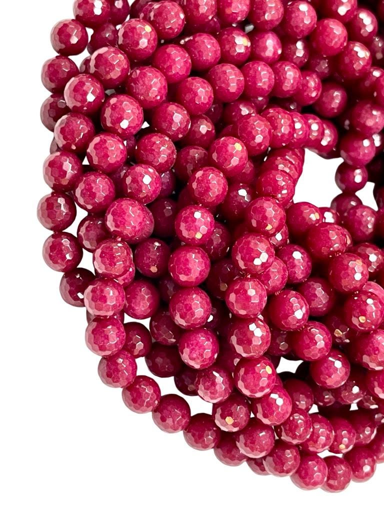 6mm 8mm Ruby Jade Gemstone Faceted Round Shape Beads Strands Full 16" Long Strands, Gemstone ...