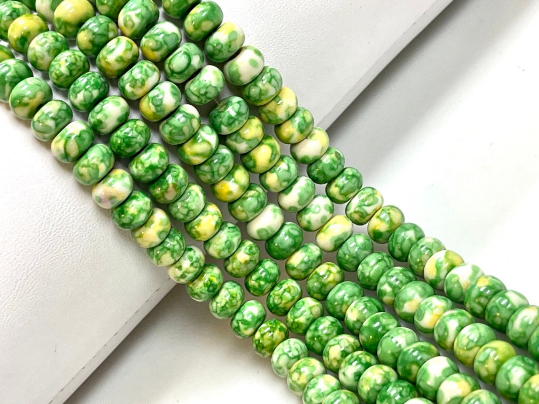 16" 8mm 10mm Roundel Green Yellow Rain Flower Stone Beads, Green Yellow ...