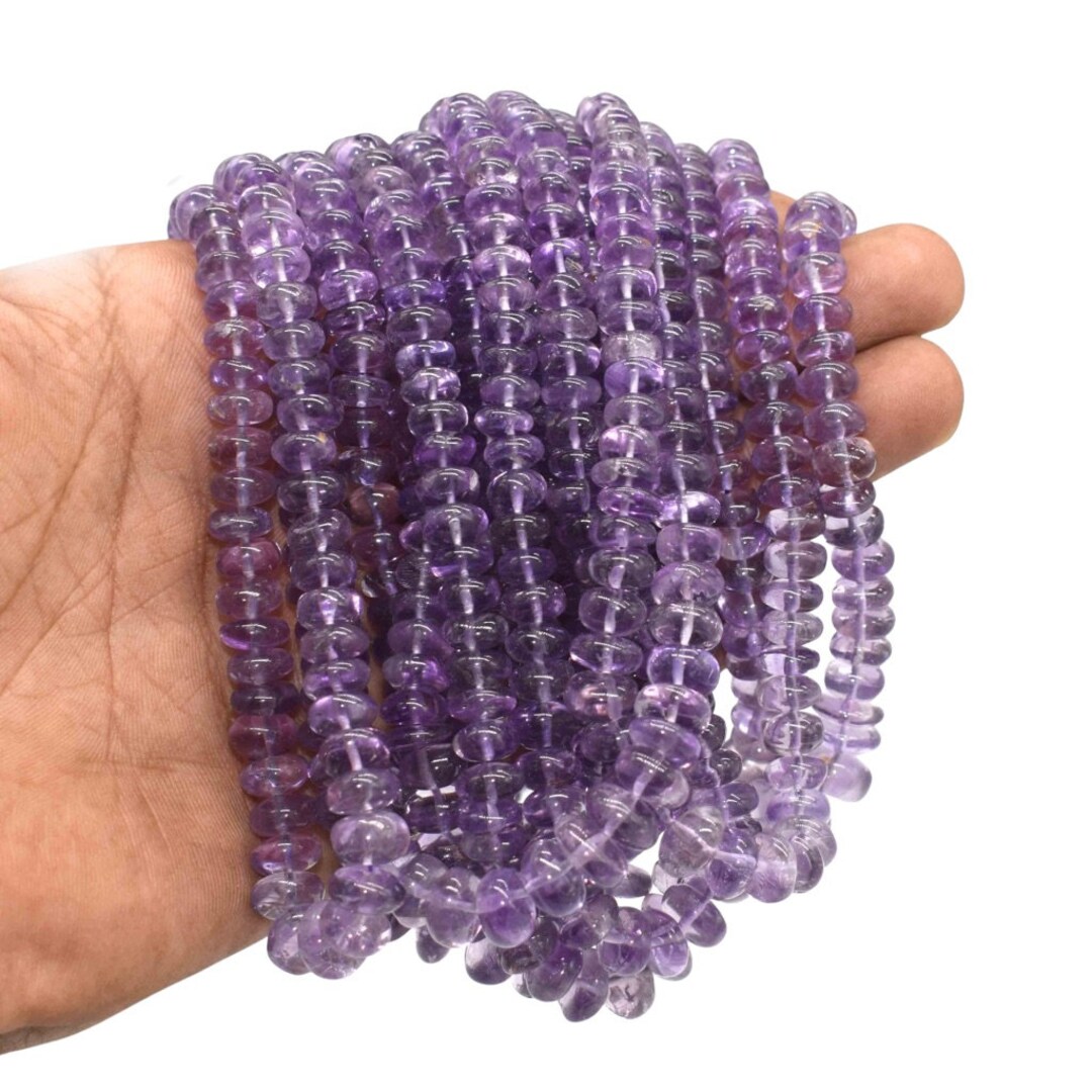 18" Long Smooth Amethyst Natural Gemstone Rondelle Beads Strand Size 7 ...