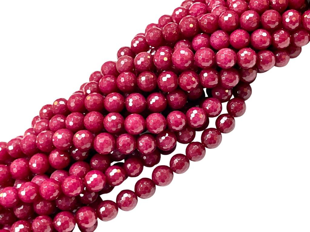 6mm 8mm Ruby Jade Gemstone Faceted Round Shape Beads Strands Full 16 ...