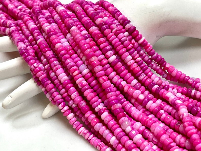 6-7mm Hot Pink Opal Natural Gemstone Rondelle Shape Beads Strand Real ...