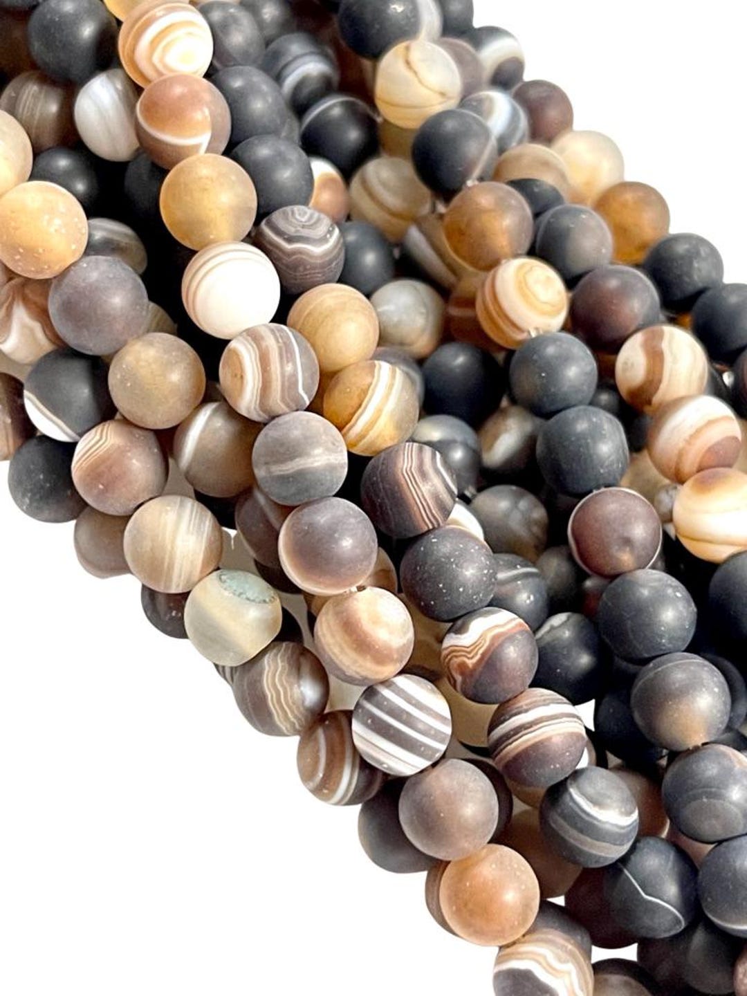 Coffee Brown Stripe Agate Smooth Gemstone Matte Finish Beads 16 ...