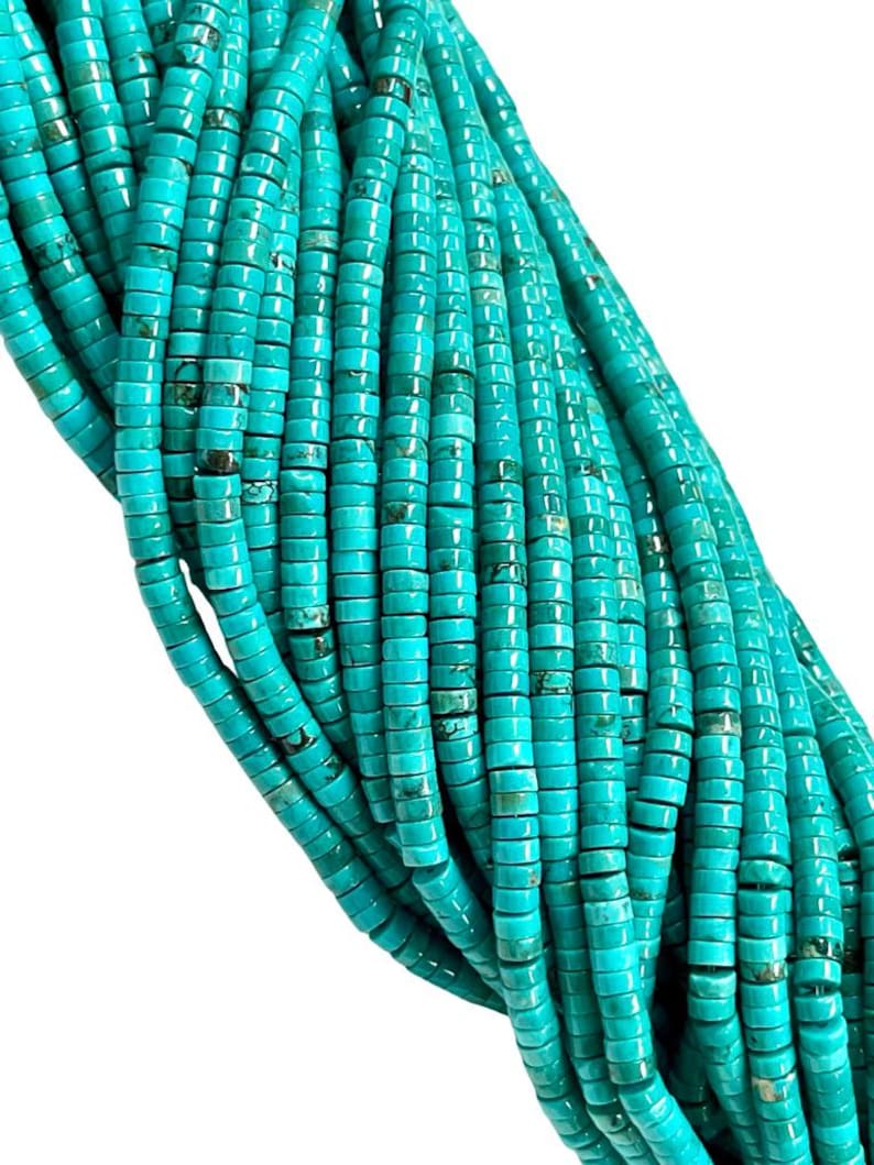2x4mm Turquoise Heishi Tube Beads Strand, Blue Turquoise Disc Beads ...