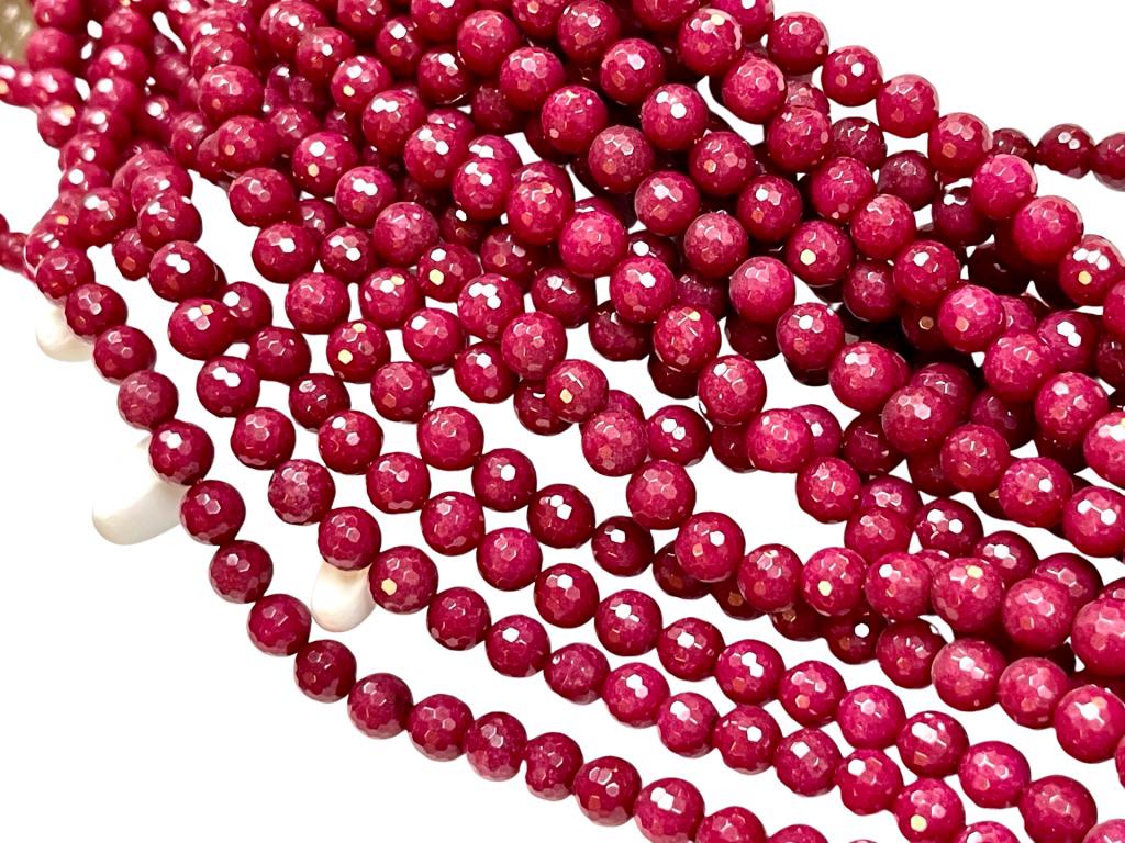 6mm 8mm Ruby Jade Gemstone Faceted Round Shape Beads Strands Full 16 ...
