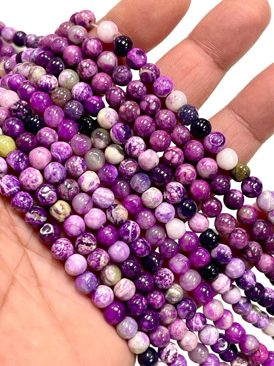 Charoite Jasper Beads 6mm Round Smooth Polished Purple Gemstone Strand ...