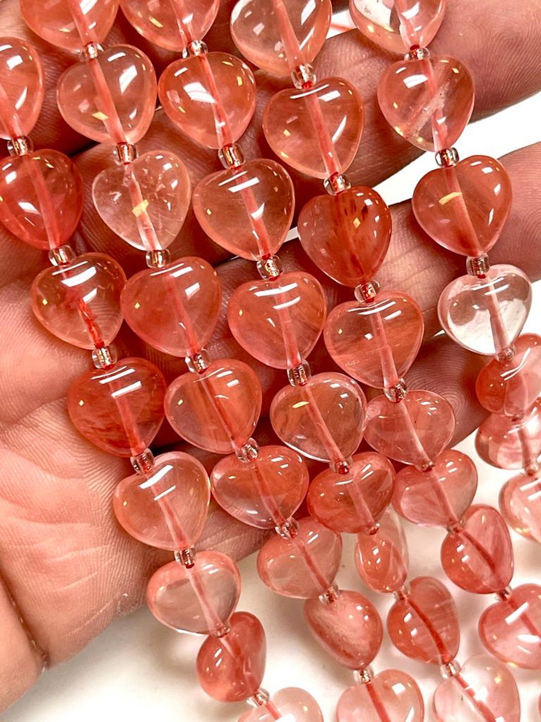 12mm Cherry Quartz Heart Shape Gemstone Beads Strand 12mm – Pink ...